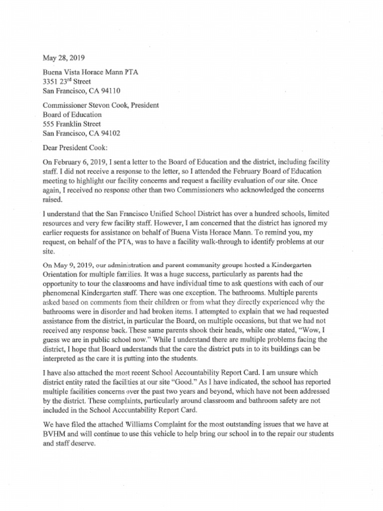 Letter To SFUSD Board Re BVHM Facilities | PDF | Advanced Placement ...