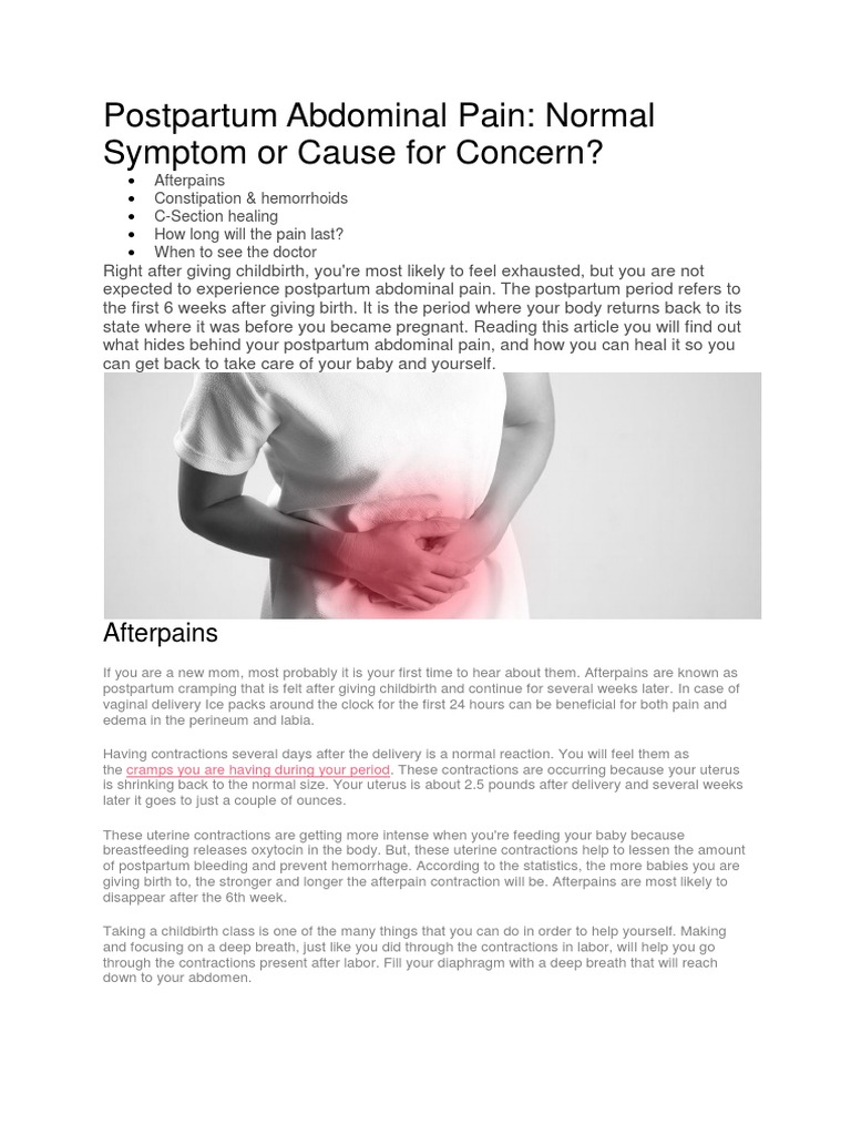 Postpartum Abdominal Pain | PDF | Constipation | Childbirth
