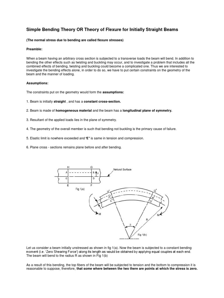 Simple Bending Theory OR Theory of Flexure For Initially Straight Beams ...