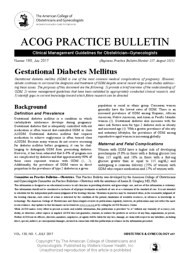 ACOG Tech Bullitin | PDF | Gestational Diabetes | Diabetes Mellitus Type 2