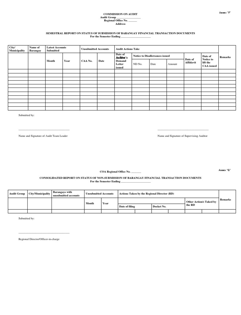 Semestral Report On Status of Submission of Barangay Financial ...