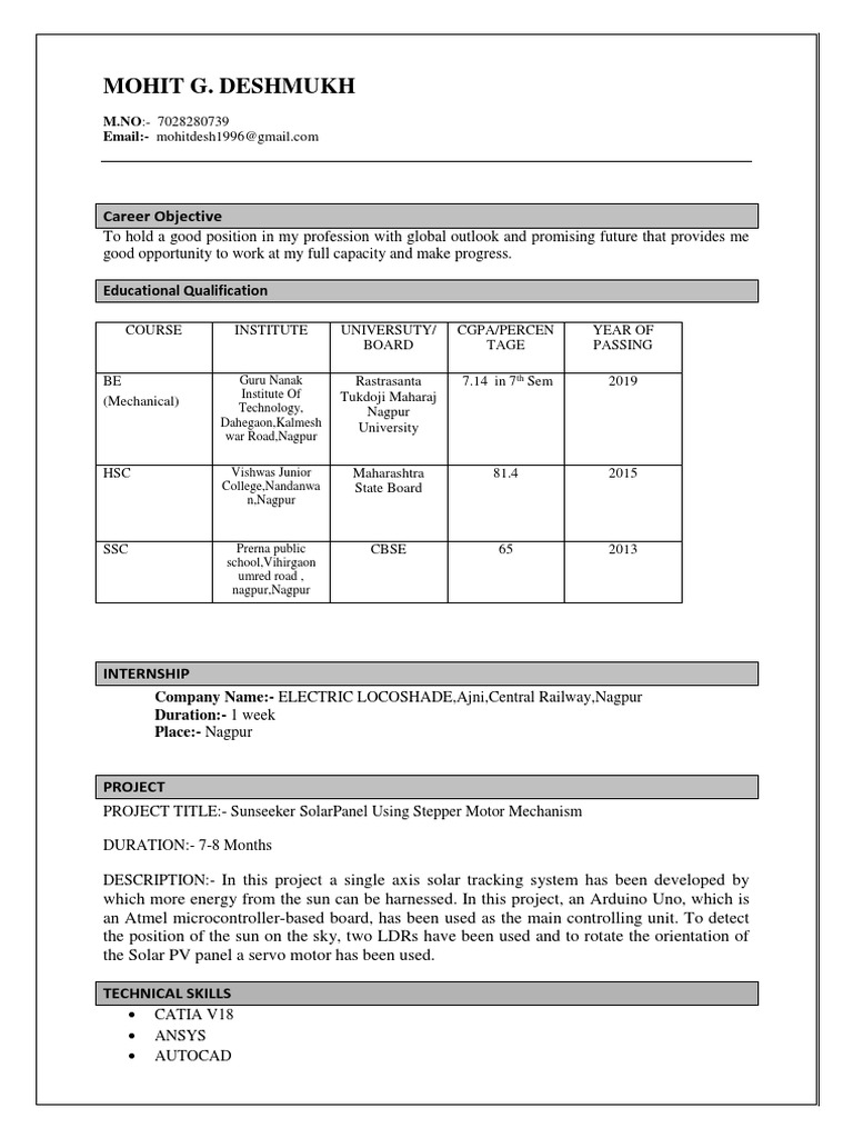 Mohit G. Deshmukh: Career Objective | PDF | Nature