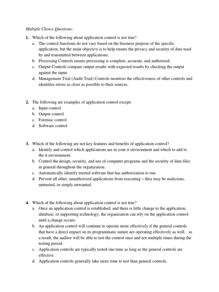 Application Controls Multiple Choice 1 | PDF | Audit | Application Software