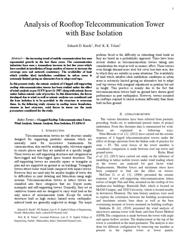 Seismic Analysis of Rooftop Telecom Towers | PDF | Earthquakes ...