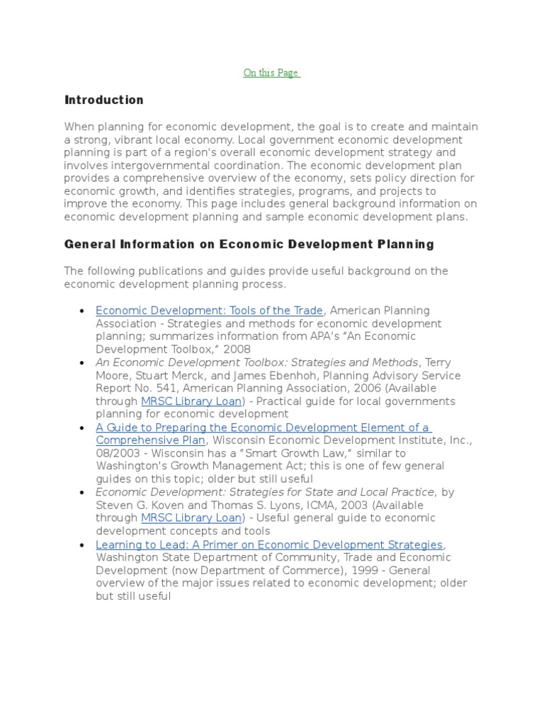 On This Page: Economic Development: Tools of The Trade | PDF