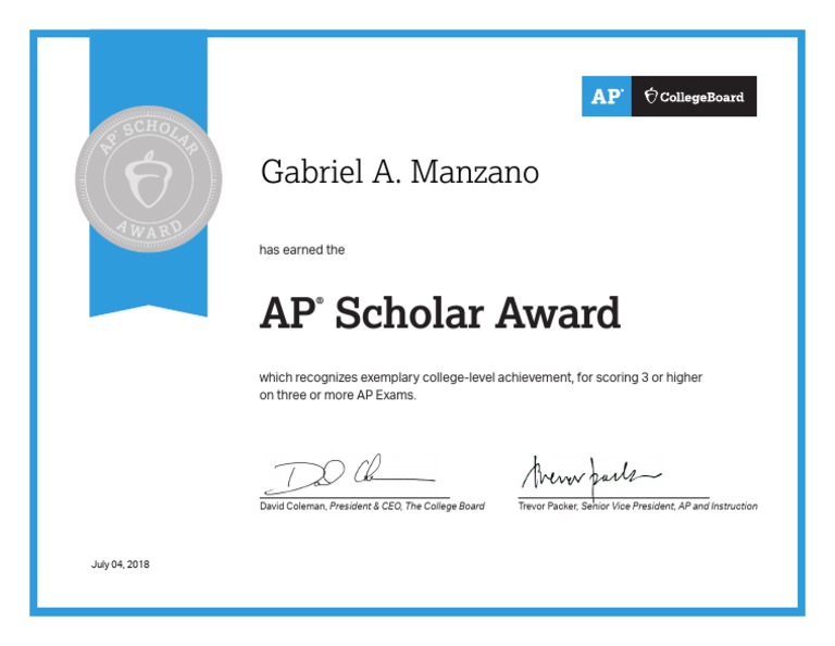 Ap Scholar Award Certificate | PDF