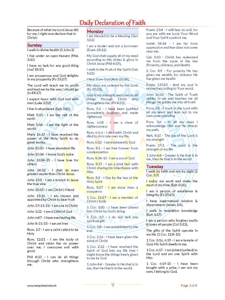 Daily Declaration of Faith | PDF | Grace In Christianity | Jesus