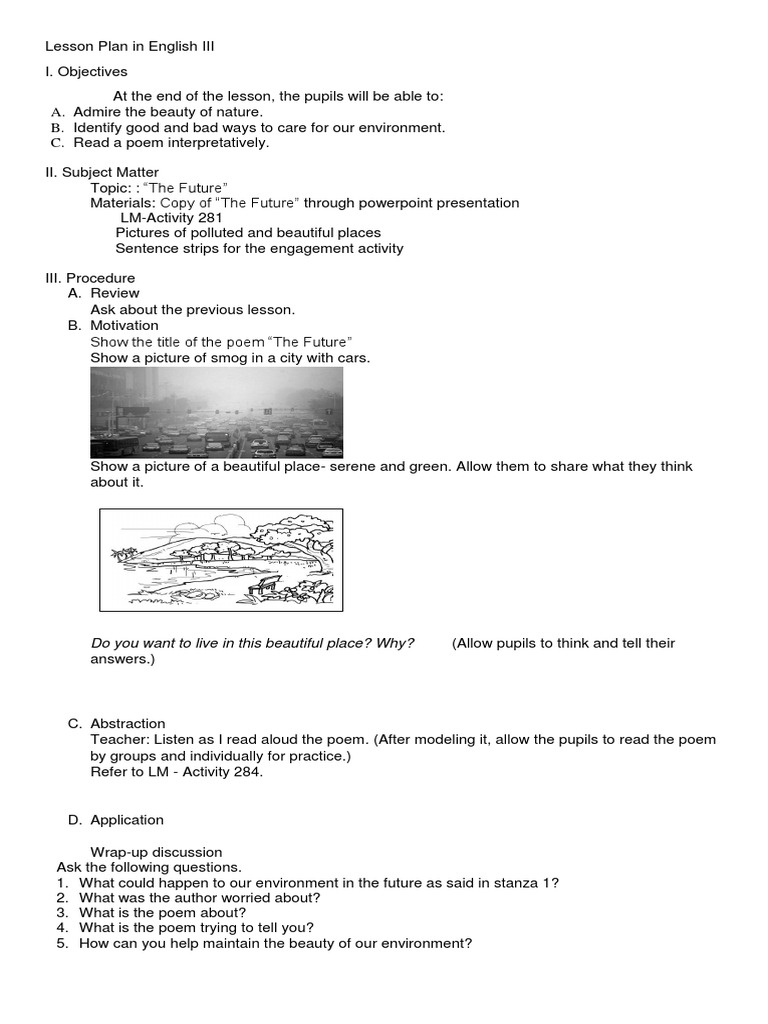 Interpretative Reading of "The Future" | PDF | Lesson Plan | Cognition