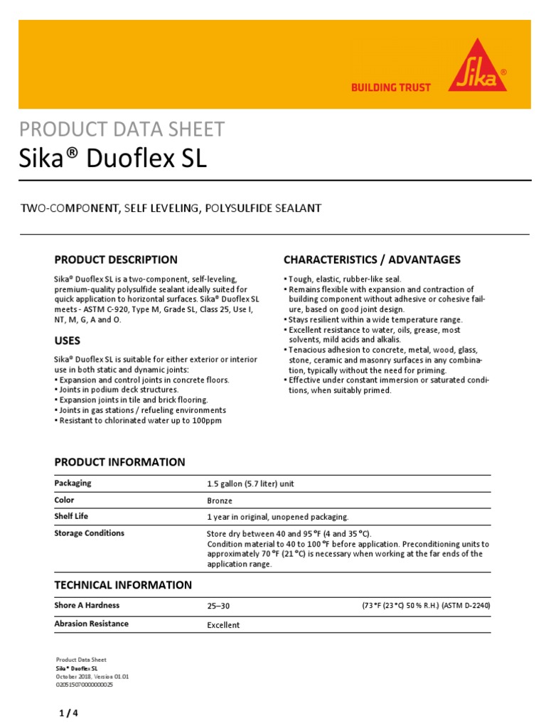 Pds CPD Sika Duoflex SL Us | PDF | Concrete | Chemical Substances