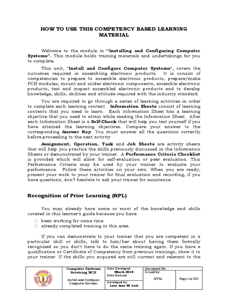 How To Use This Competency Based Learning Material | PDF | Operating System | Installation ...