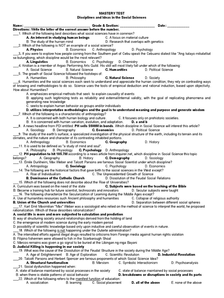 Mastery Test Disss 3rd Quarter - Answer Key | Download Free PDF | Id ...