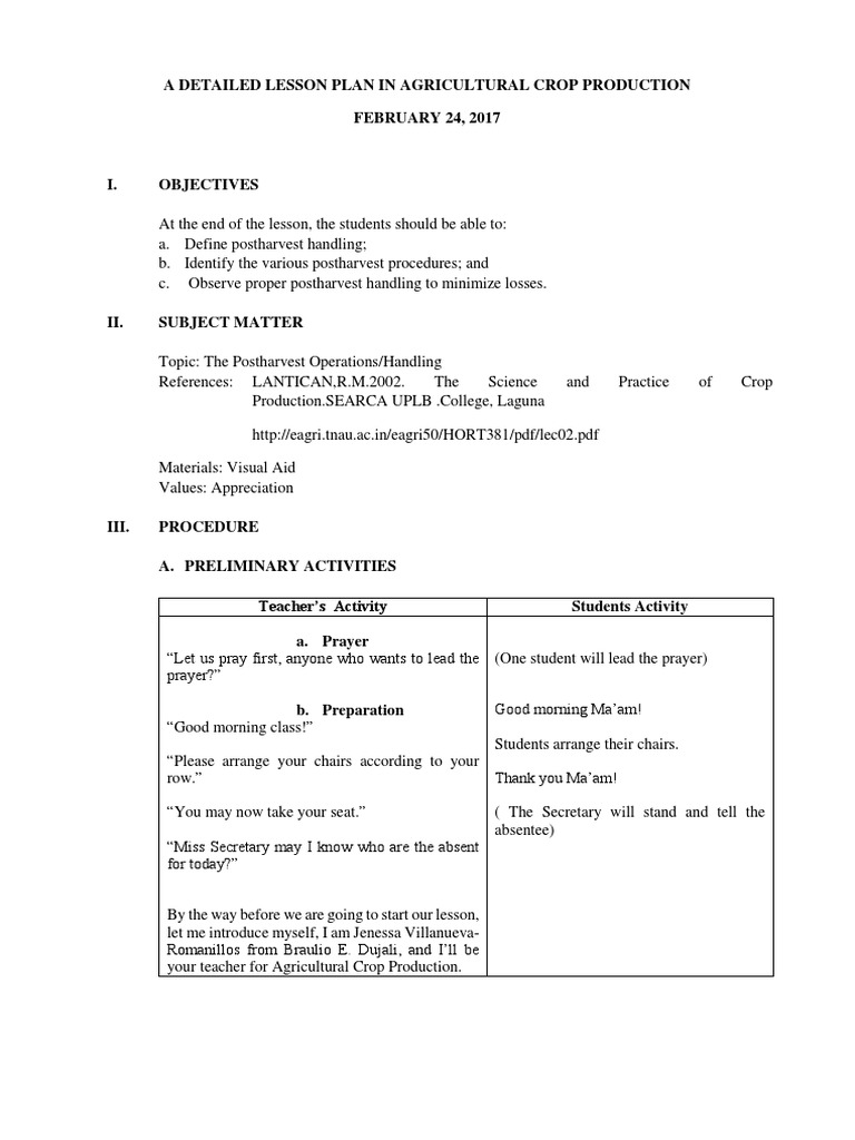A Detailed Lesson Plan in Agricultural Crop Production FEBRUARY 24 ...