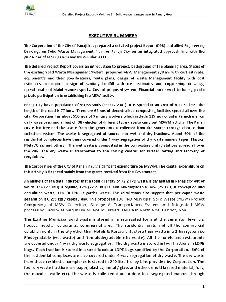 SWM Detailed Project Report DPR | PDF | Waste Management | Municipal ...