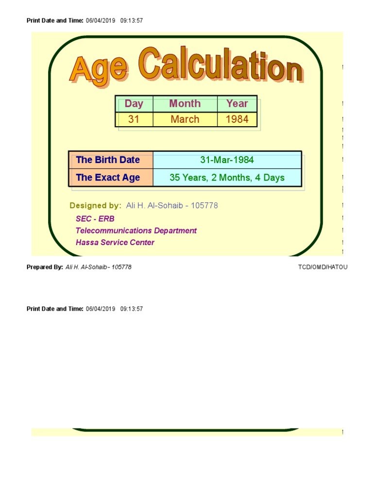 Calculate Your Age | PDF