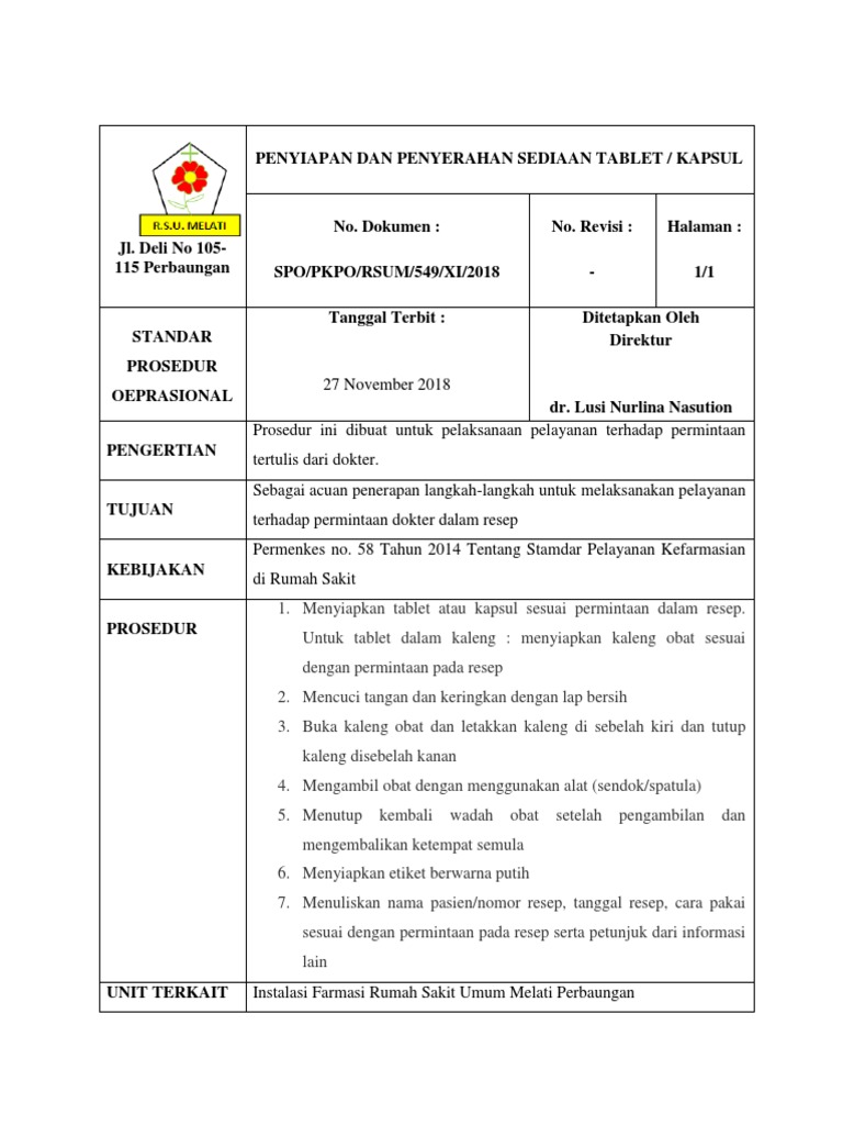 Sop Sediaan Kapsul Dan Tablet | PDF