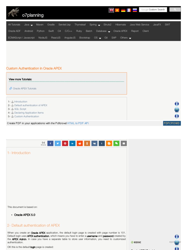 Custom Authentication in Oracle Apex | PDF | Oracle Corporation ...
