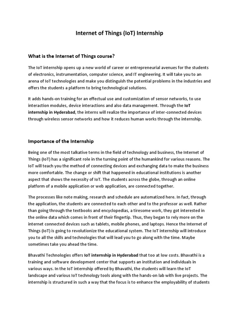 Internet of Things (IoT) Internship | PDF | Internet Of Things | Internet