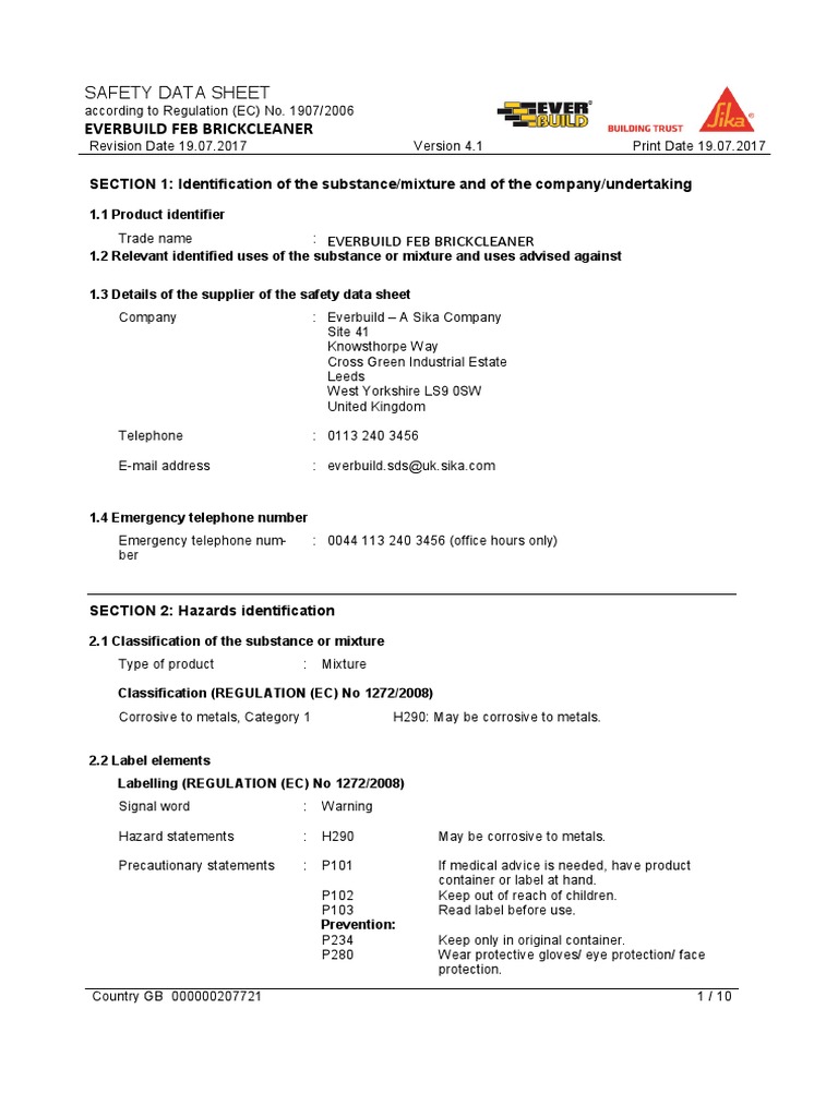 Brick Cleaner Safety Guide | PDF | Toxicity | Packaging And Labeling