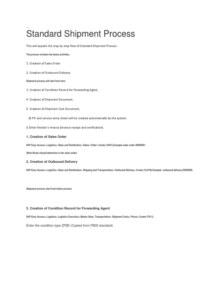 Sap Shipping Process | PDF | Receipt | Logistics