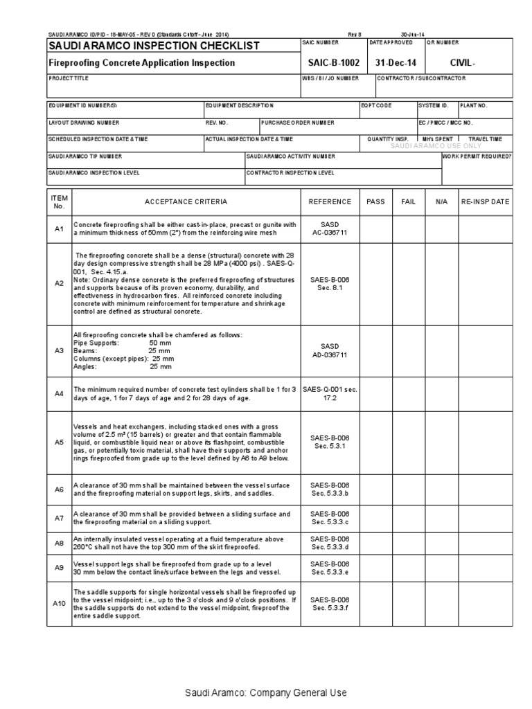 SAIC-B-1002 Rev 8 (Final) Fireproofing Concrete Application Inspection ...