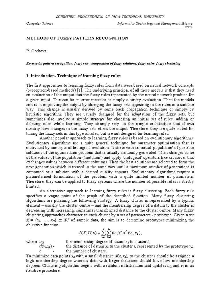Methods of Fuzzy Pattern Recognition | Download Free PDF | Mathematical Model | Fuzzy Logic