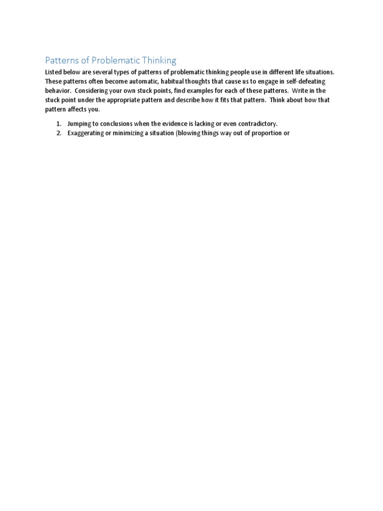 Patterns of Problematic Thinking | PDF | Psychological Concepts ...