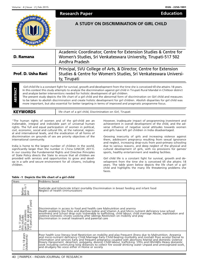 Case Study On Girl Child Discrimination | PDF | Malnutrition | Social ...