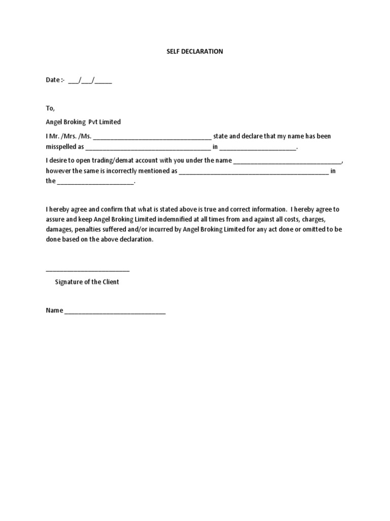 Self Declaration (For Name) | PDF