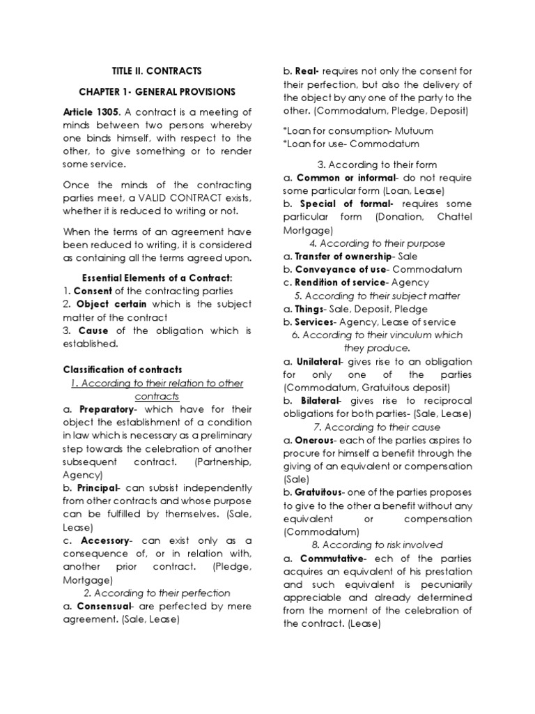 Title II - Contracts | PDF | Legal Concepts | Private Law