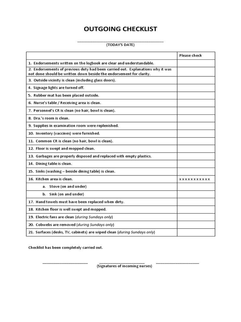 Outgoing Checklist | PDF