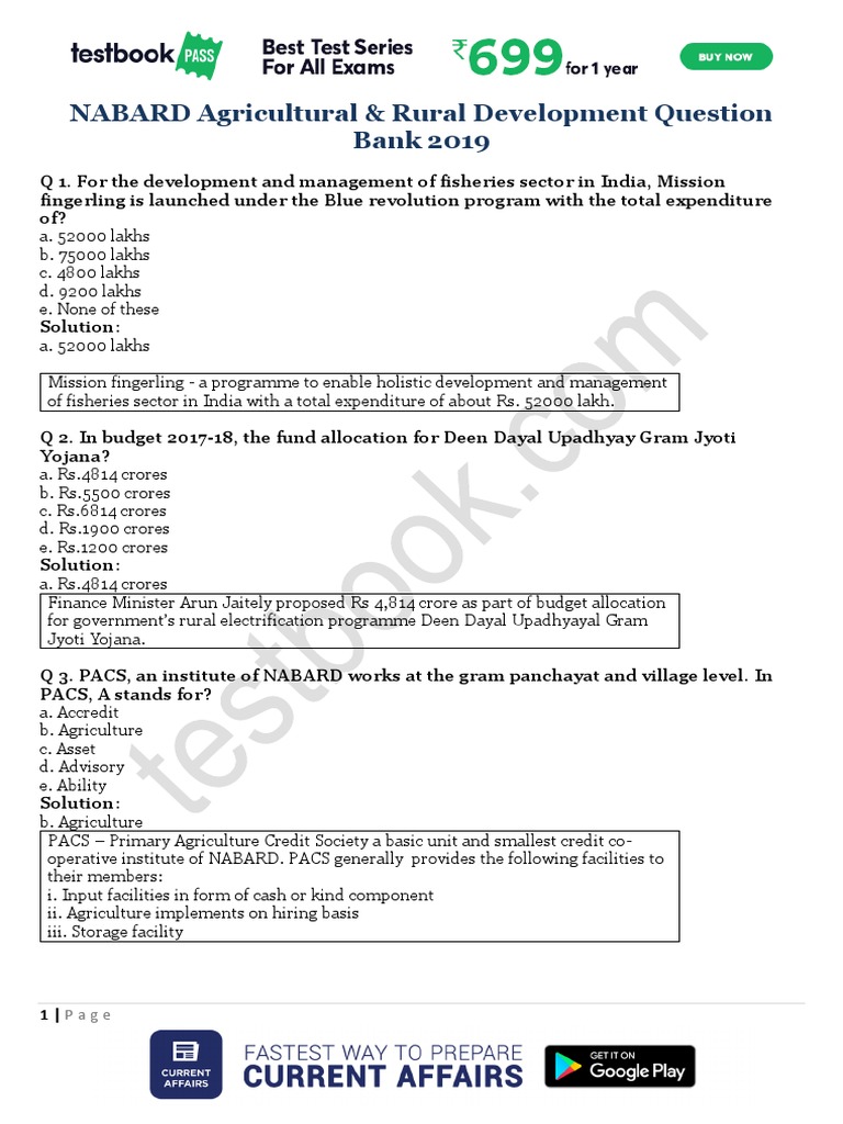 Nabard Agricultural Rural Development Question Bank 2019 | PDF ...