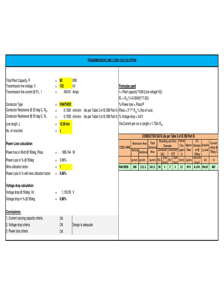Transmission Line Loss Calculation TL PDF | PDF | Electric Power Transmission | Electrical ...