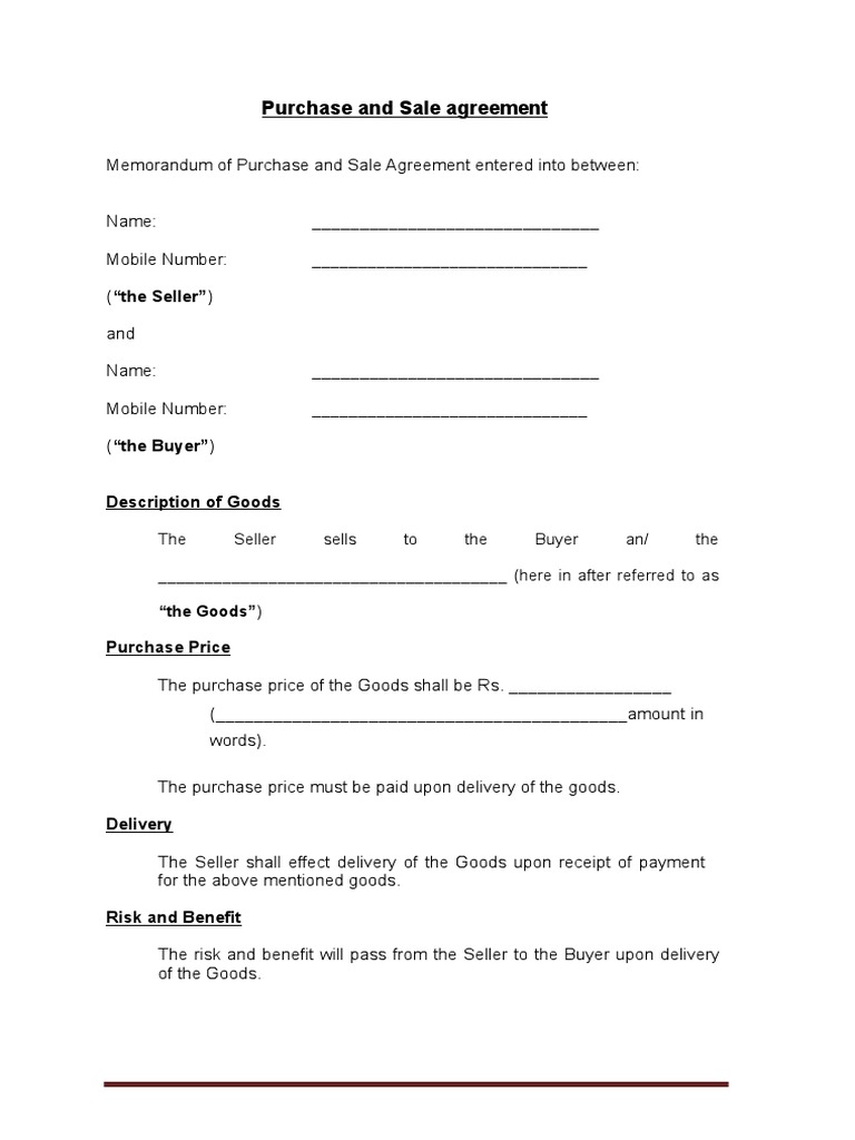 Purchase and Sale Agreement | PDF