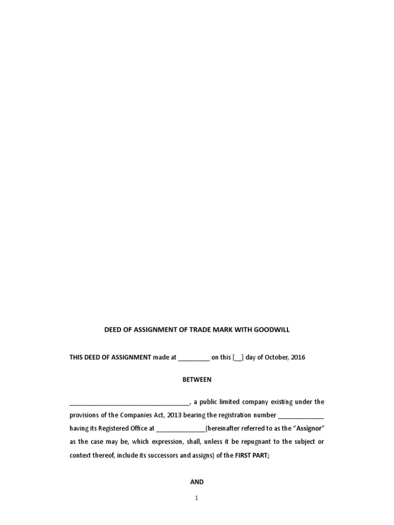 Deed of Assignment of Trademark | Assignment (Law) | Trademark