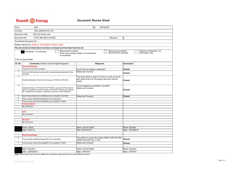 Document Review Sheet: (Refer To Transmittal For Return Date) | PDF