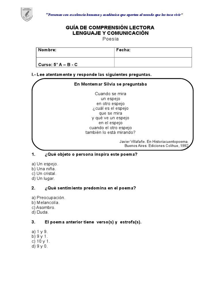 Guía de Comprensión Lectora: Poesía y Trabajo | PDF | Poesía