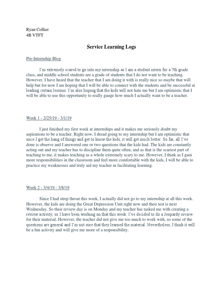 Service Learning Logs | PDF | Service Learning | Classroom