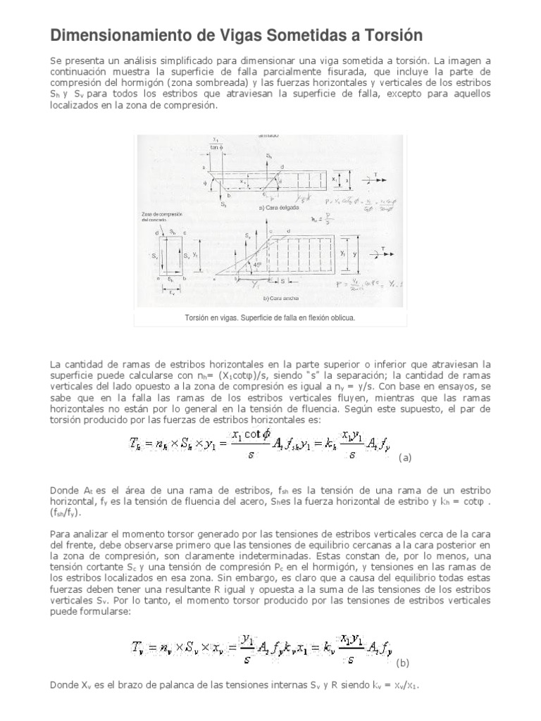 Dimensionamiento de Vigas Sometidas A Torsión | PDF | Hormigón | Doblar