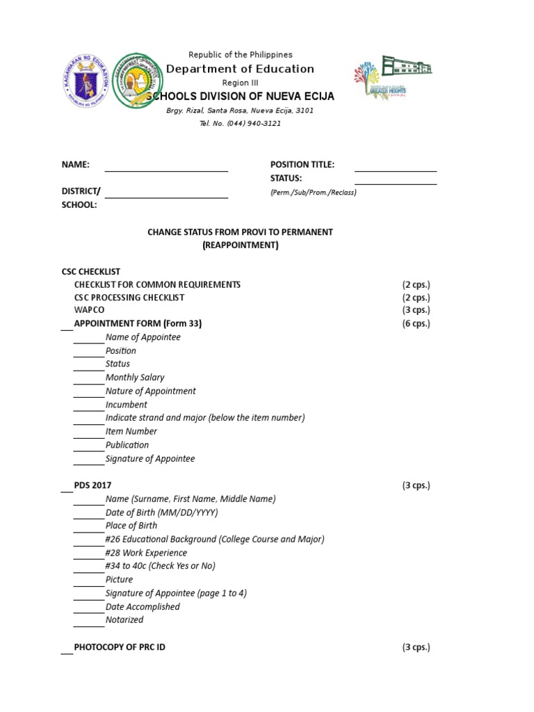 Checklist For Appointment Provisional To Permanent | PDF | Academia