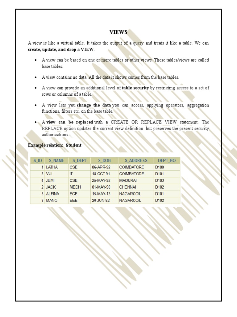 Views: Create, Update, and Drop A VIEW | PDF | Table (Database) | Software Engineering