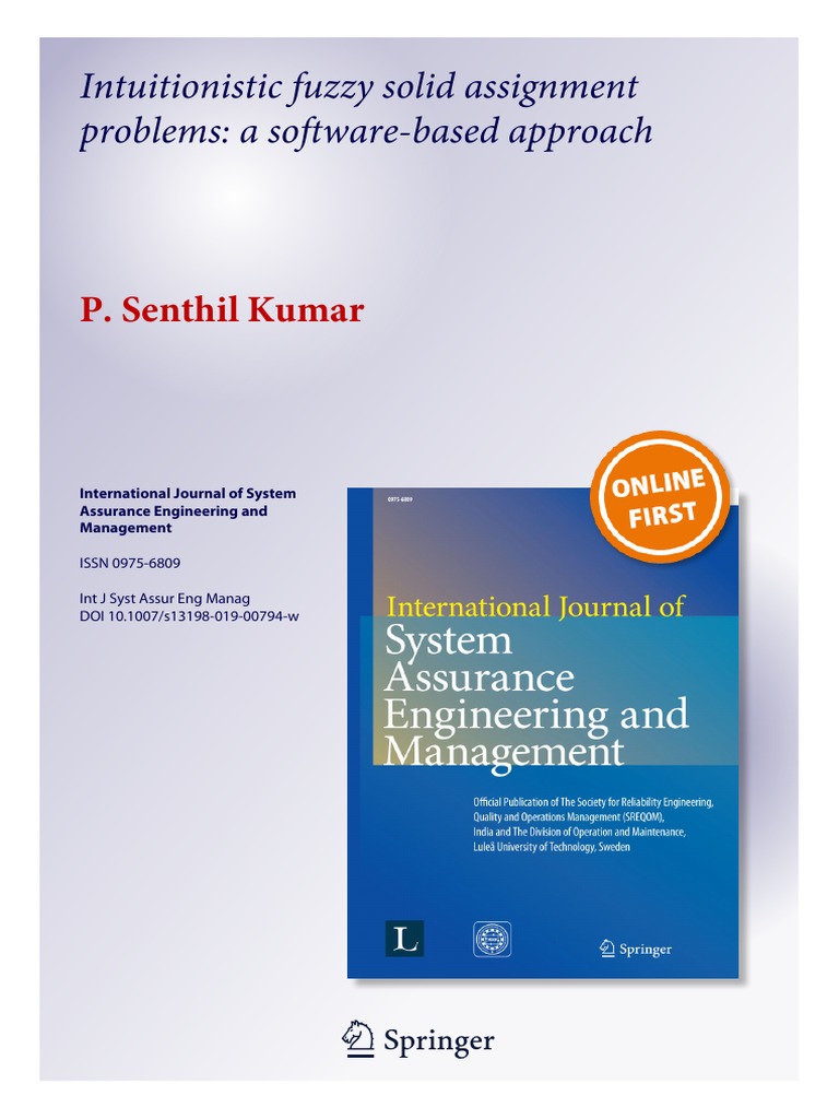 Intuitionistic Fuzzy Solid Assignment Problems: A Software-Based Approach | PDF | Mathematical ...