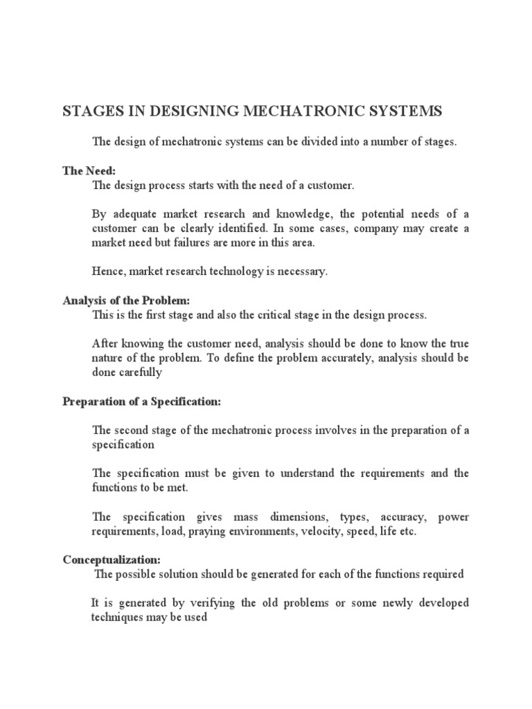 Stages in Designing Mechatronic Systems: An Analysis of the System ...