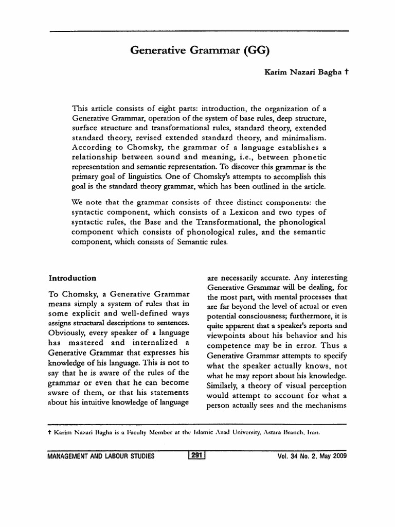 Generative Grammar (GG) : Karim Nazari Bagha | PDF | Syntax | Semantics