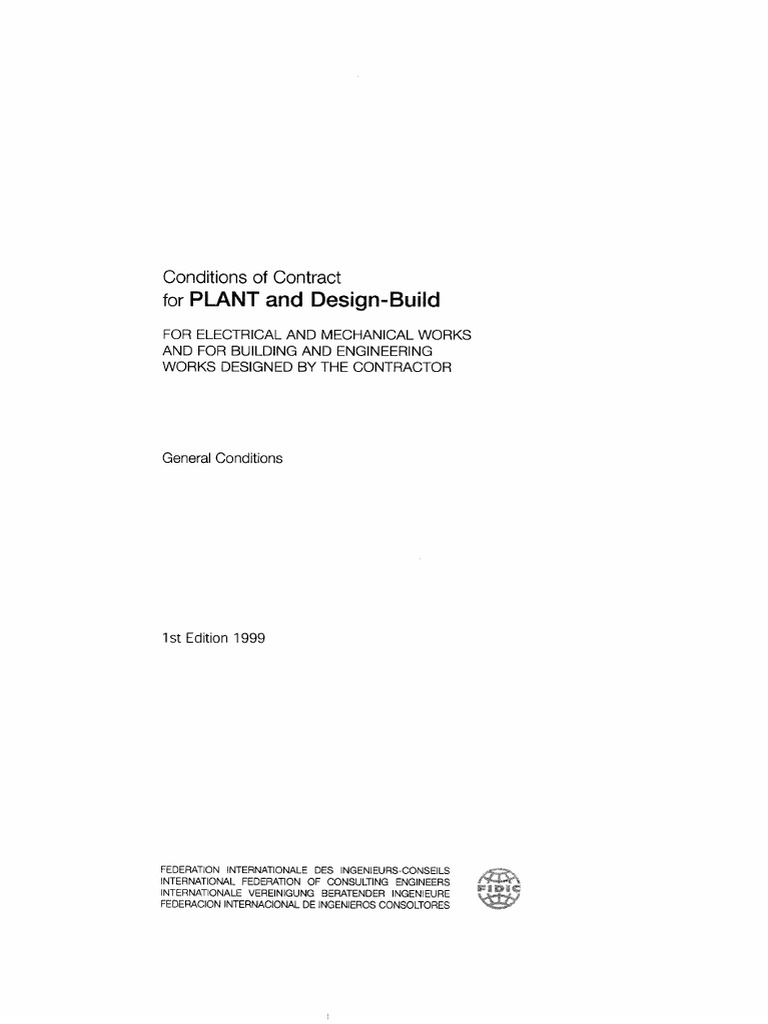 FIDIC Yellow Book 1999 - Plant Design-Build 1st Edition 1999 | PDF