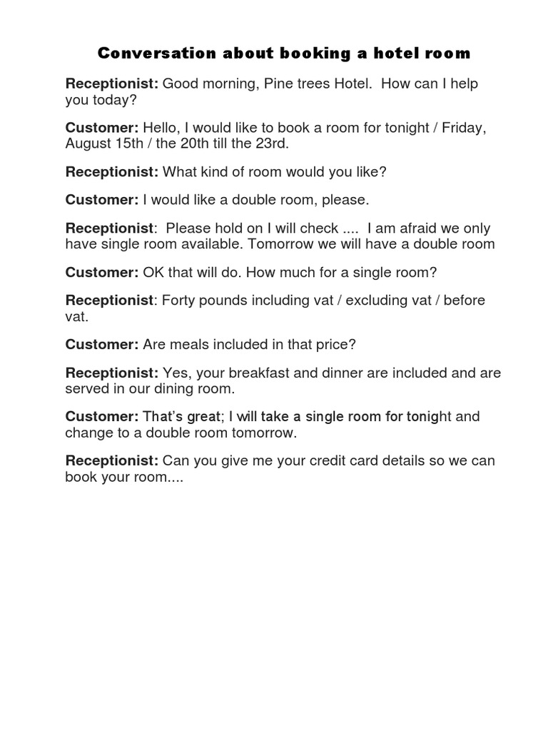 Conversation About Booking A Hotel Room | PDF | Leisure | Business