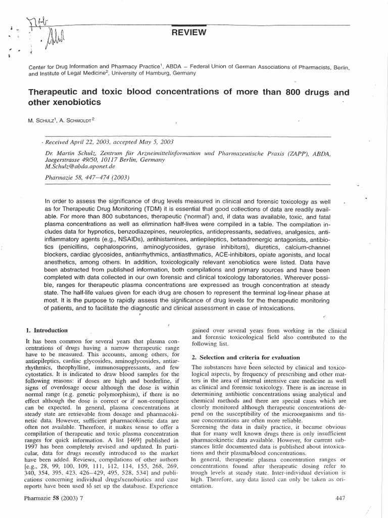 Therapeutic and Toxic Blood Levels of Over 800 Drugs | PDF ...