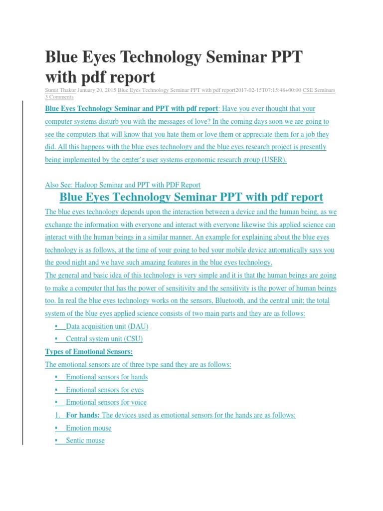Blue Eyes Technology Seminar PPT With PDF Report | PDF | Microsoft ...