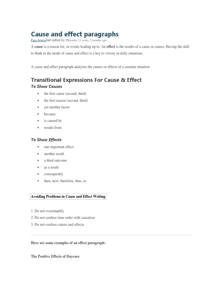 Cause and Effect Paragraphs | PDF | Causality | Father