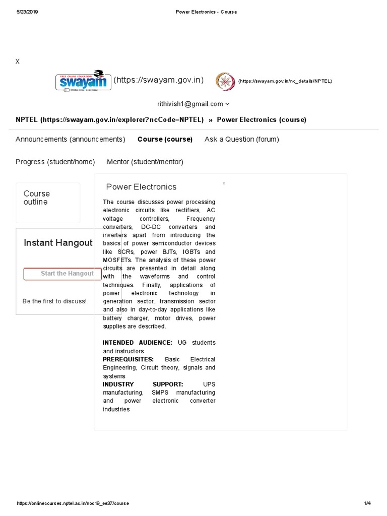Power Electronics - Course NPTEL | PDF | Power Electronics | Power Inverter