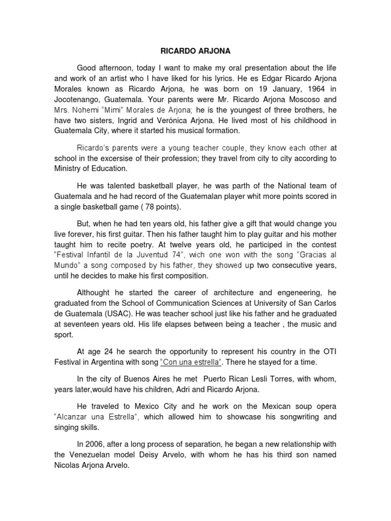 Oral Presentation (Ricardo Arjona) | PDF | Latin American Music ...